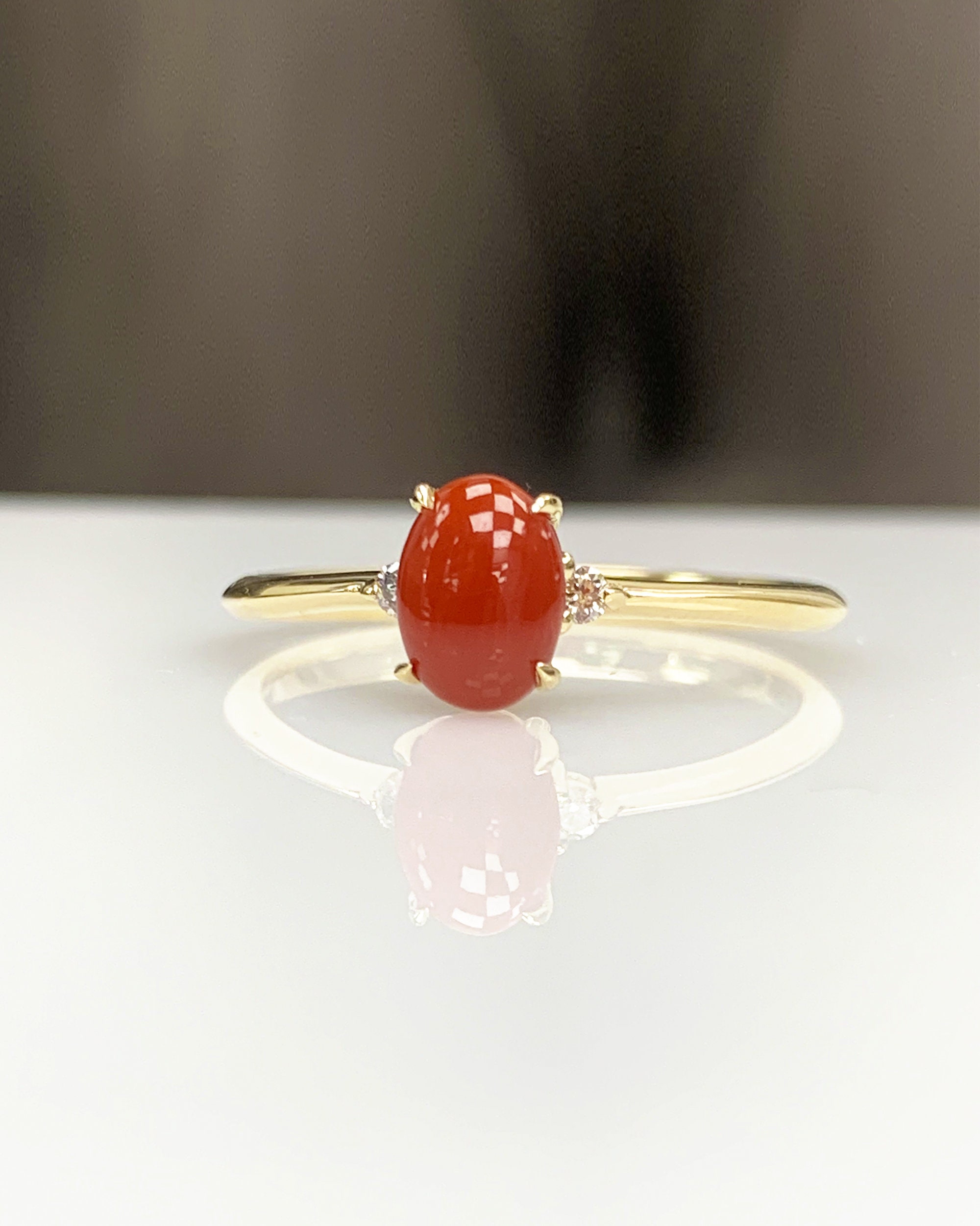 Certificated Natural Red Coral & Diamond Classic Ring Dainty | Etsy