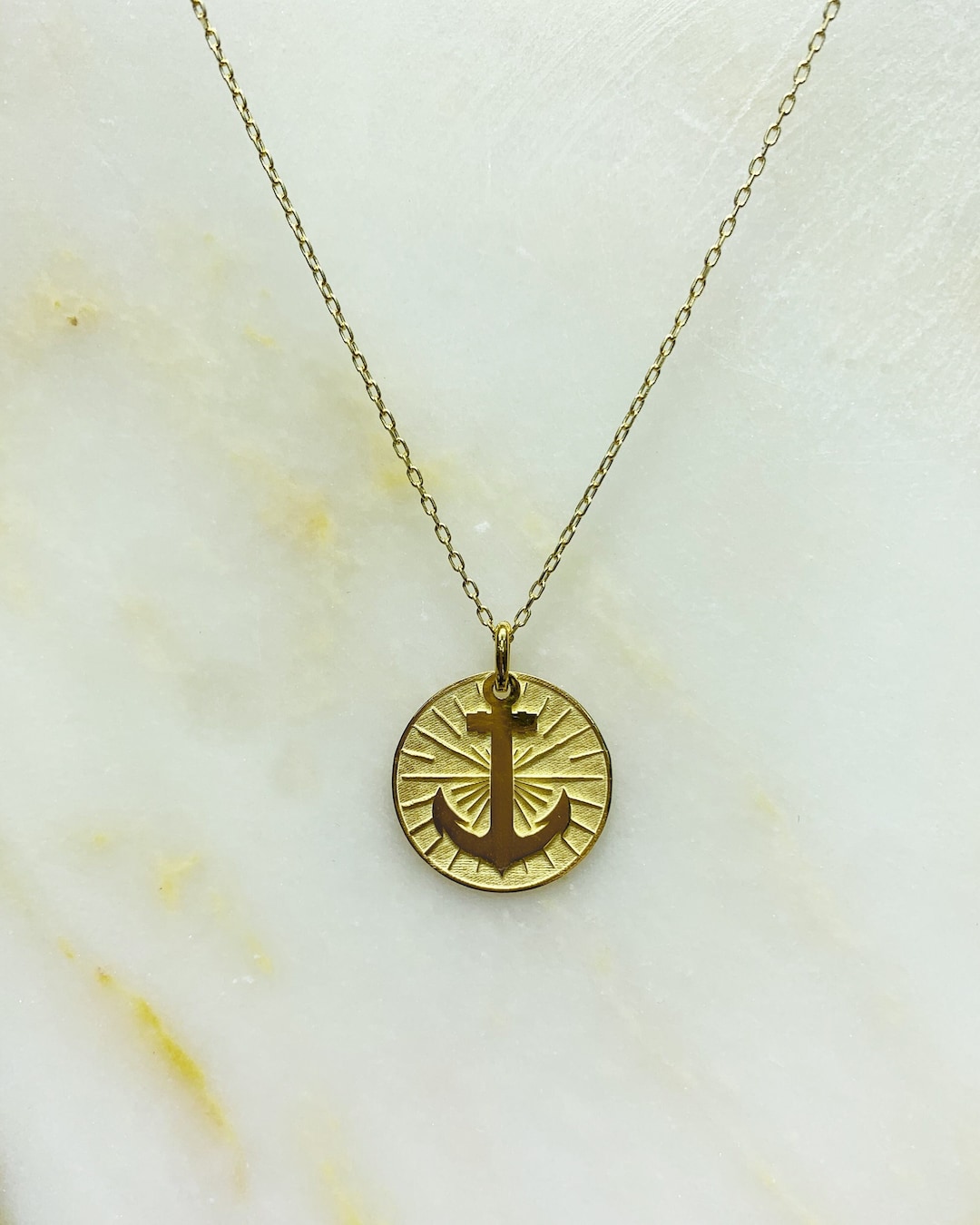 Dainty Nautical 14K Solid Gold Pendant, Stylish Sailor 8K Necklace ...