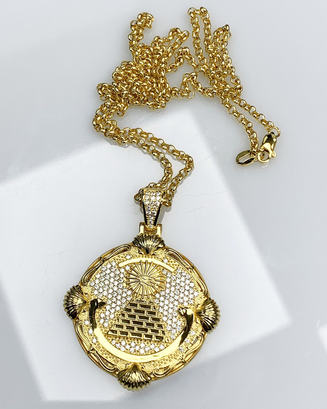 Real Gold Triangle Eye of Providence Necklace, Masonic Illuminati Evil ...