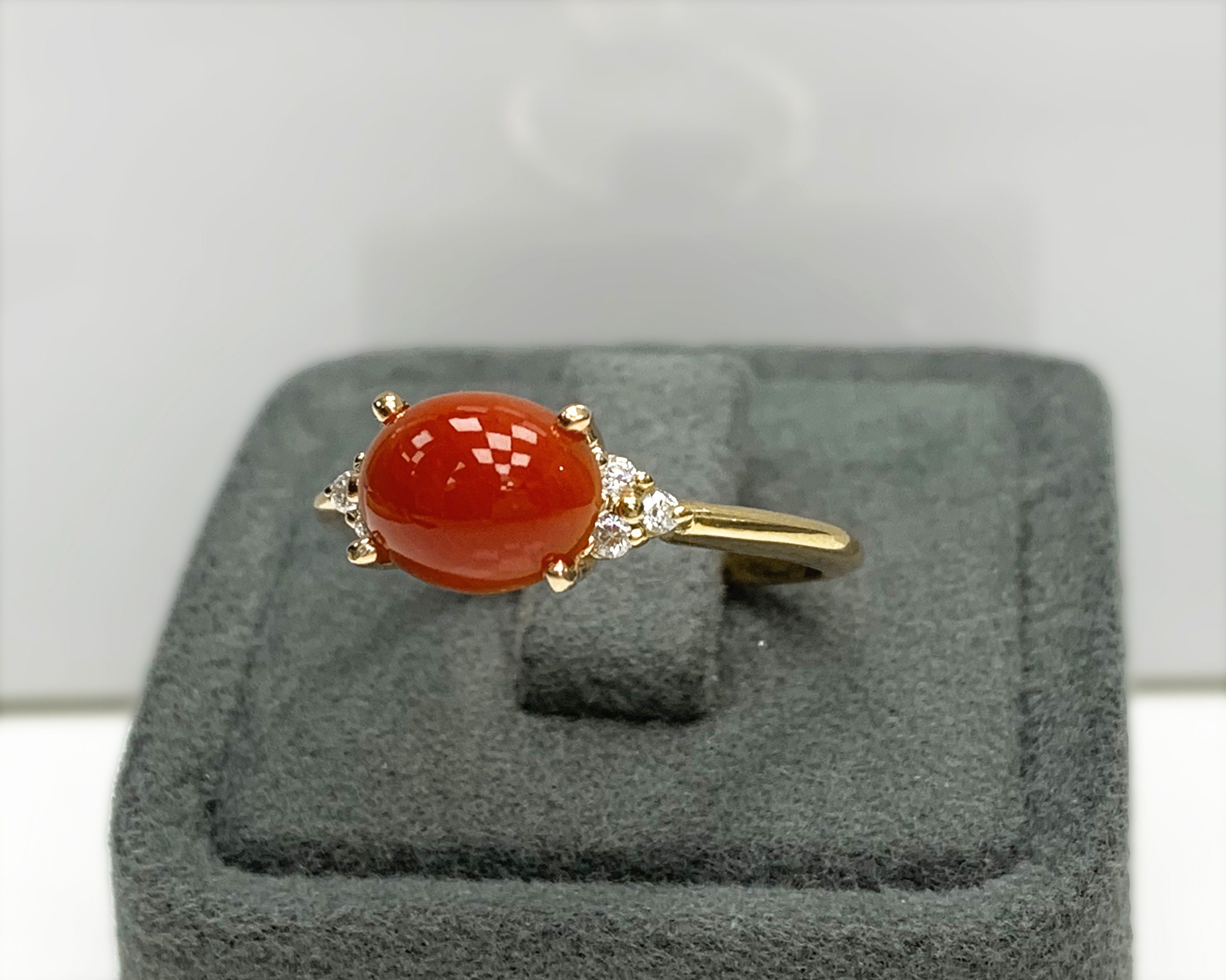 Certificated Natural Red Coral & Diamond Dainty Ring 14K - Etsy