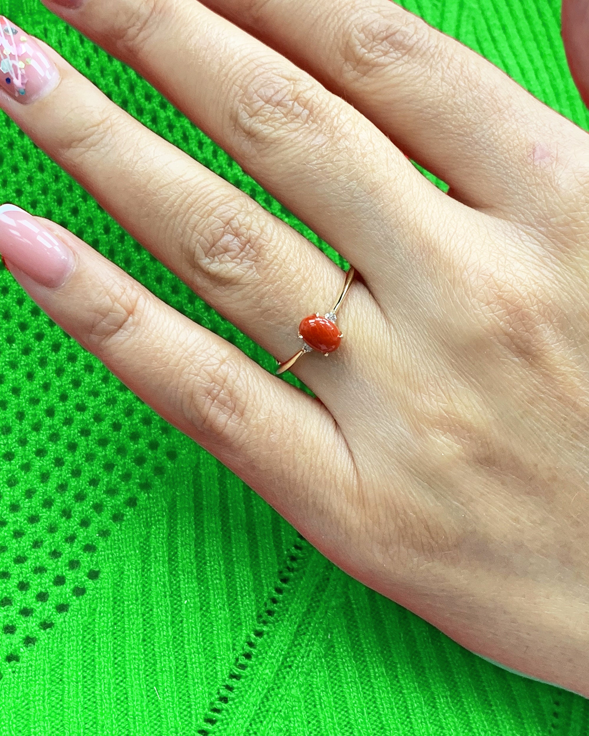 Certificated Natural Red Coral & Diamond Classic Ring Dainty | Etsy