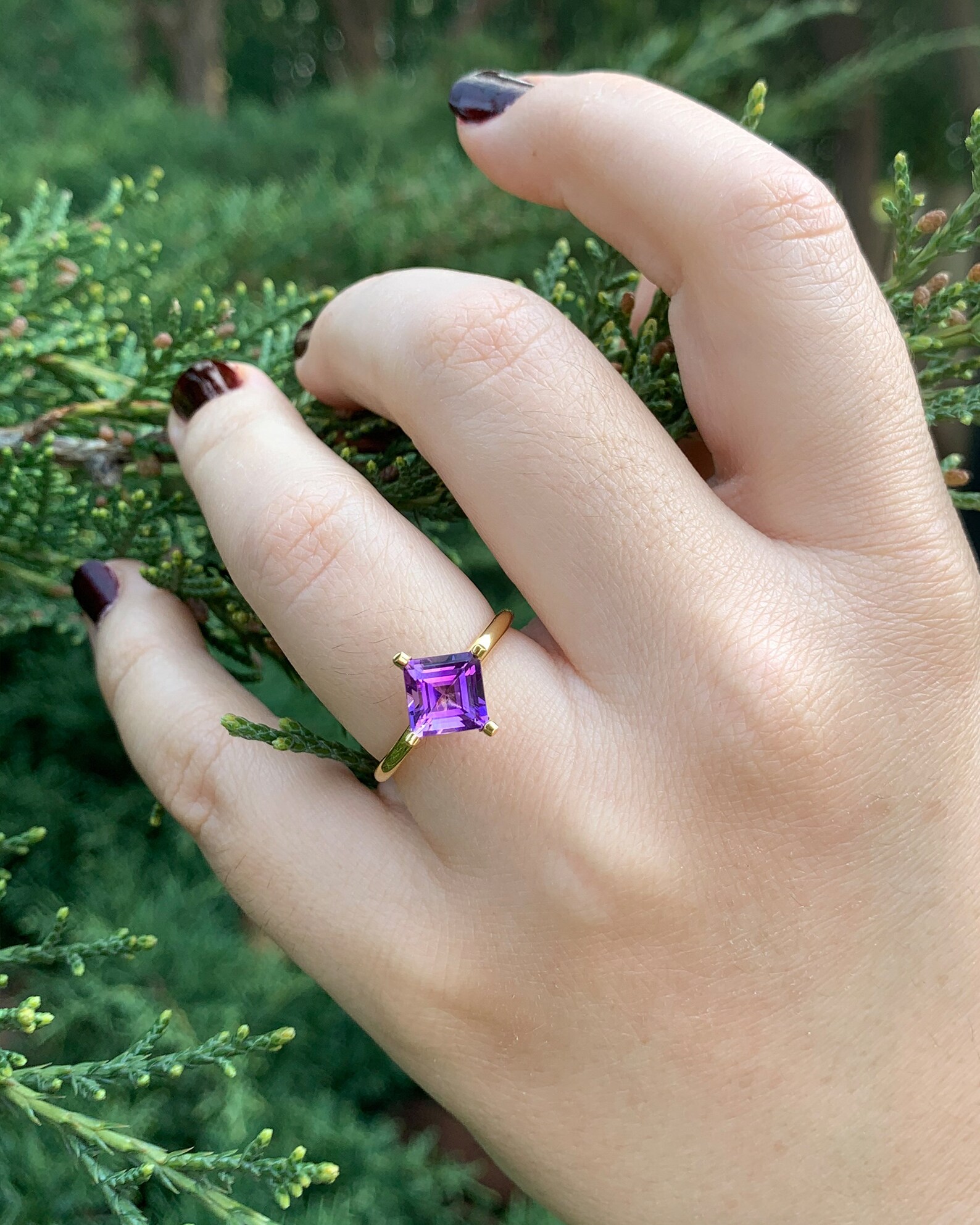 Dainty Princess Amethyst Solitaire Ring February Birthstone - Etsy