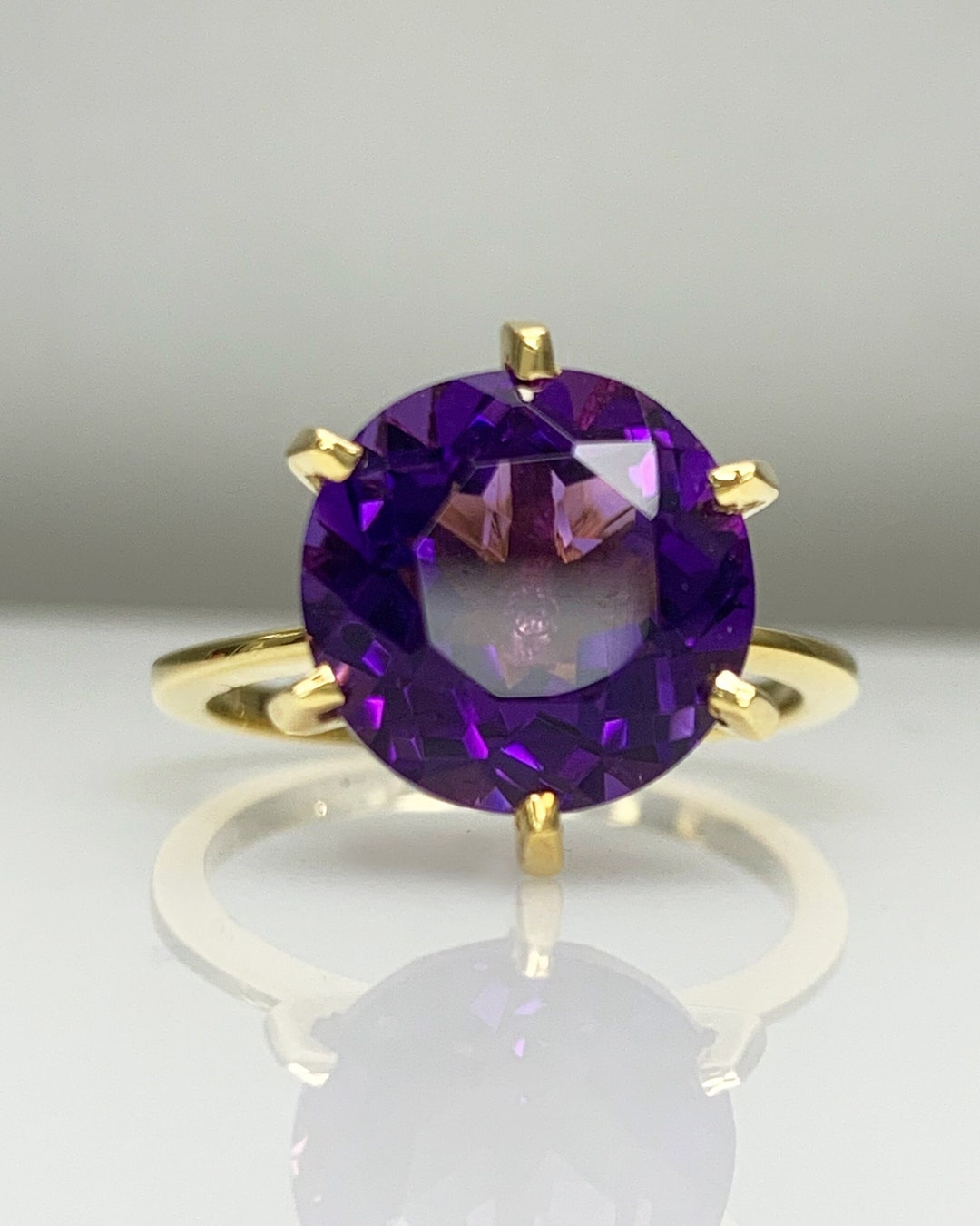Certified Amethyst Ring, Classic 6 Prongs Solitaire Ring, February ...