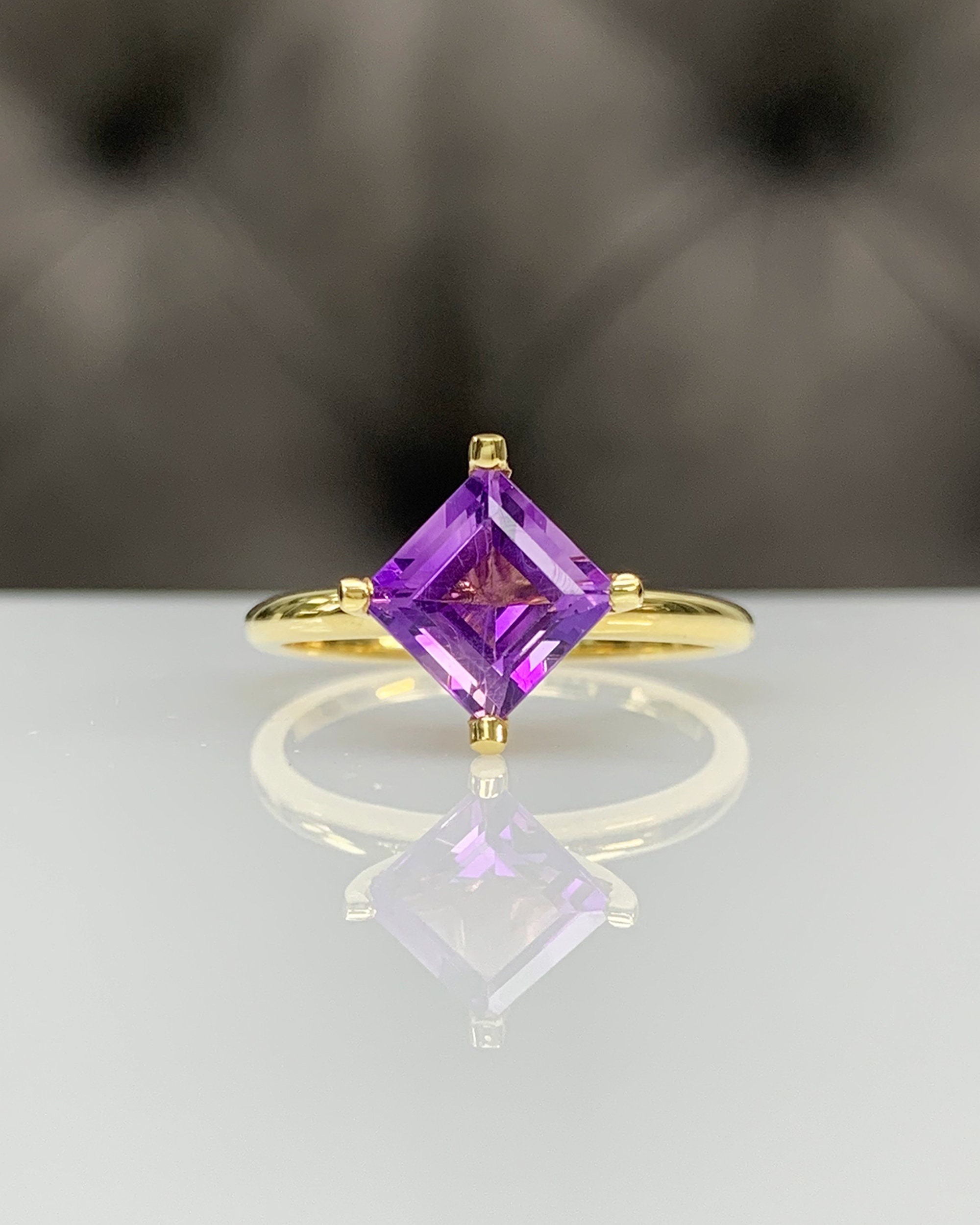 Dainty Princess Amethyst Solitaire Ring February Birthstone | Etsy