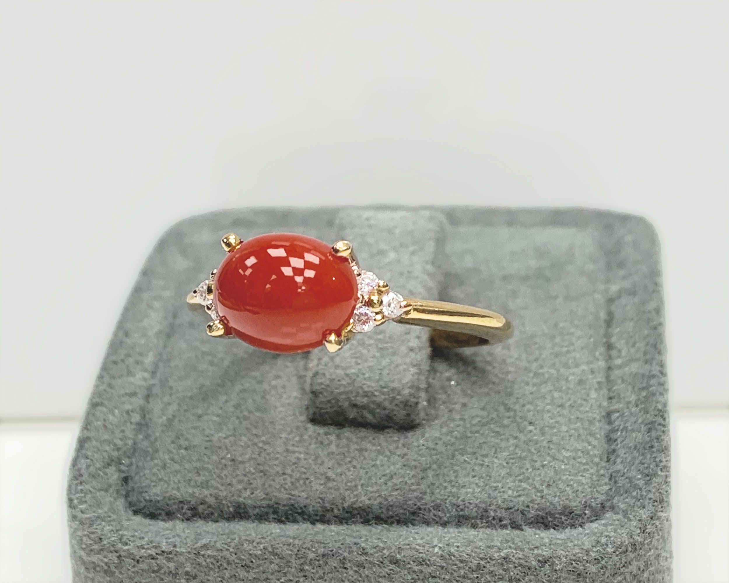 Certificated Natural Red Coral & Diamond Dainty Ring 14K - Etsy
