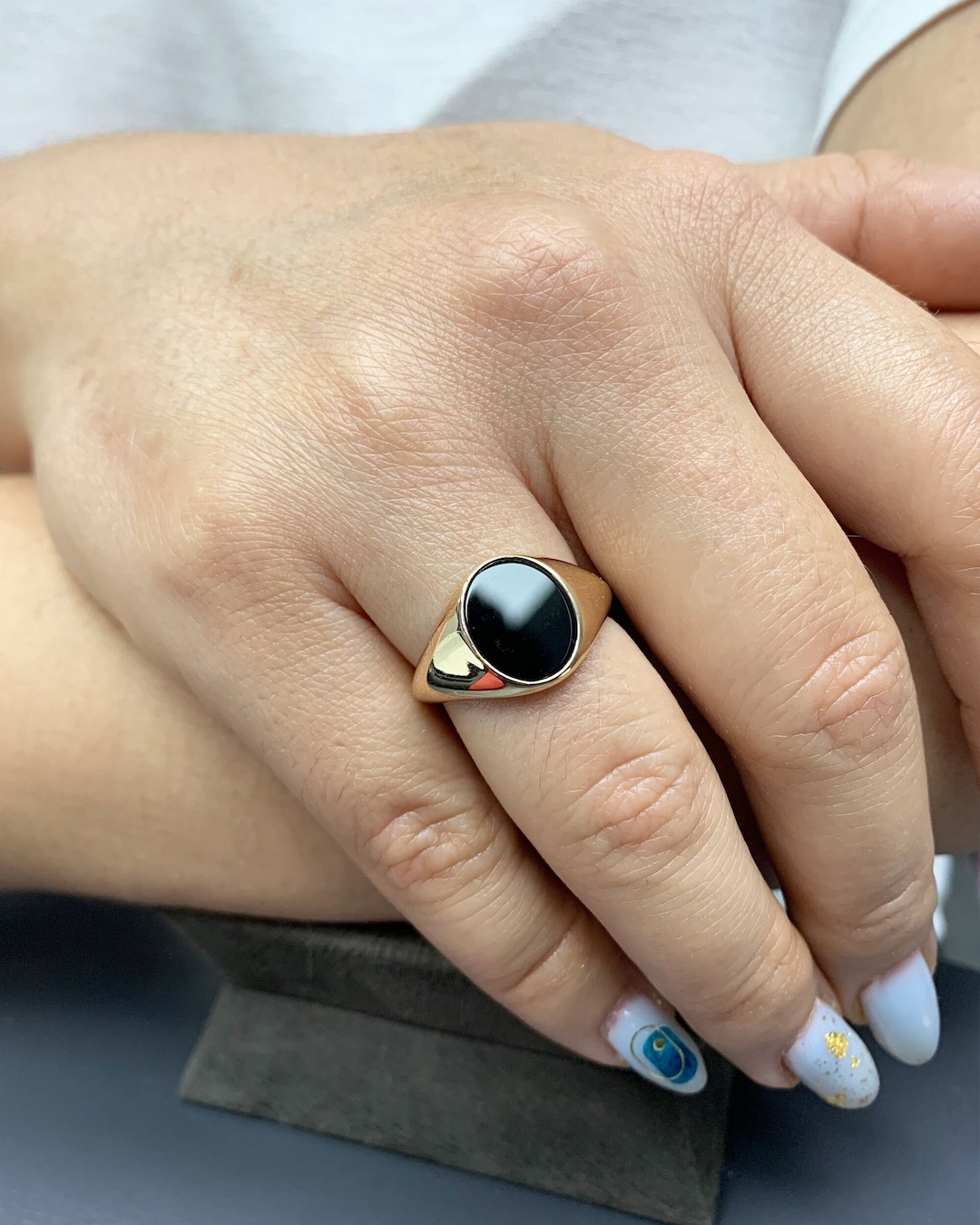 Solid Gold Onyx Pinky Ring, 14K 8K Solid Gold Signet Ring, New Job Promotion Gift Idea, Elegance ...