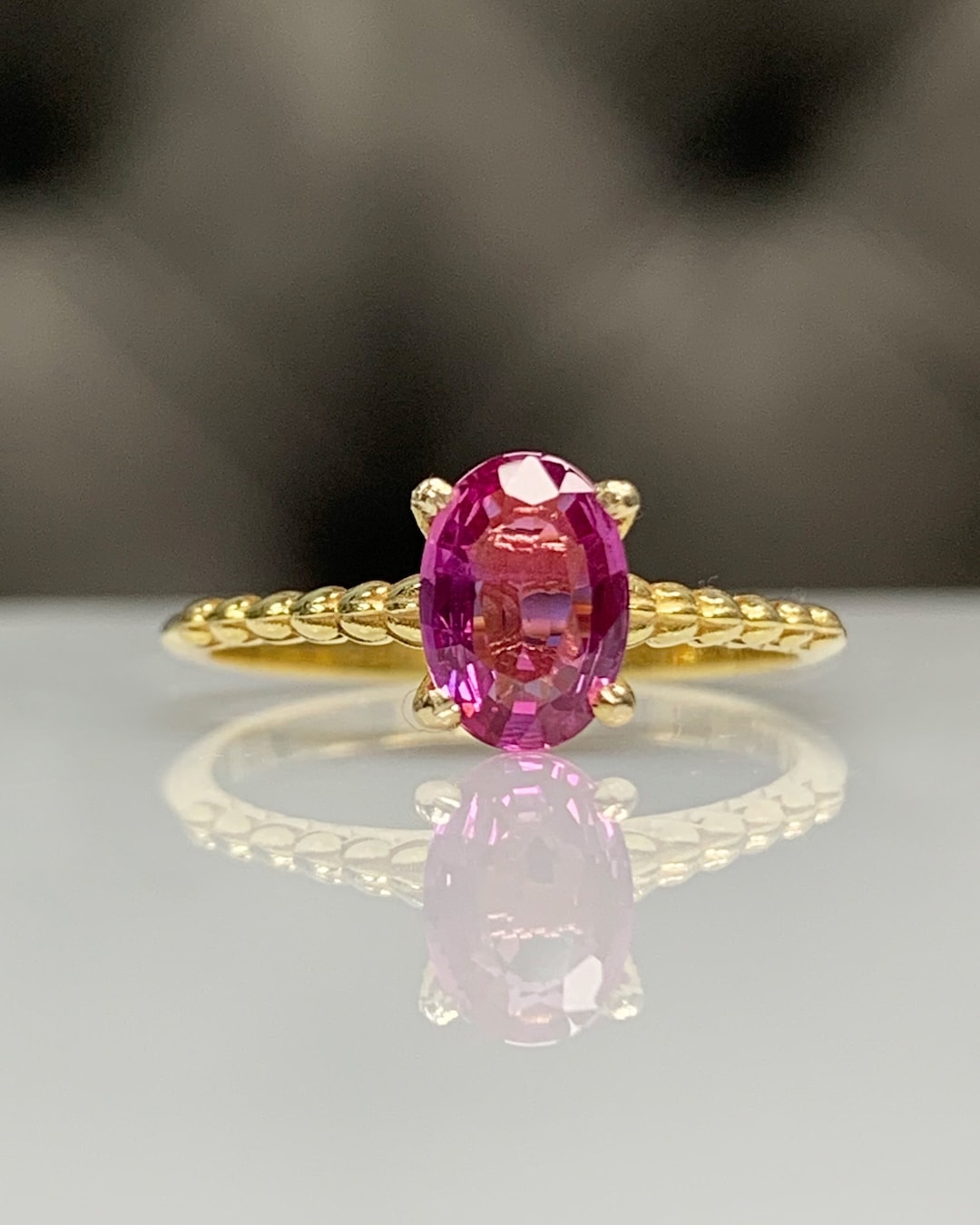 Wheat Pattern Milgrain Edge Dainty Pink Sapphire Ring, Elegance ...