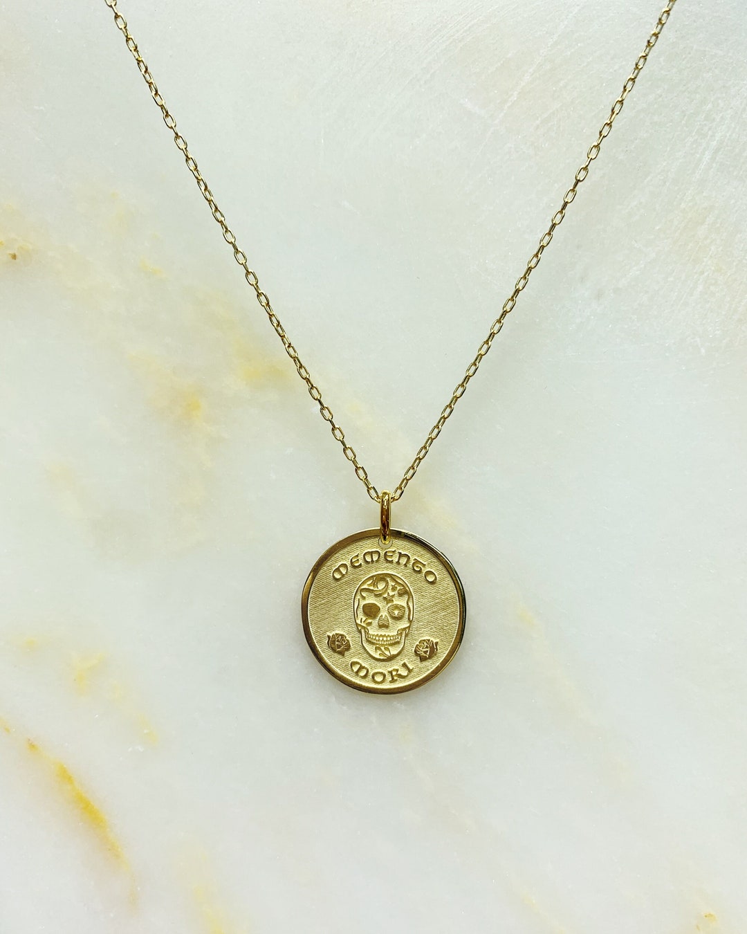 Real Solid Gold Memento Mori Necklace, Personalized Amor Fati Pendant ...