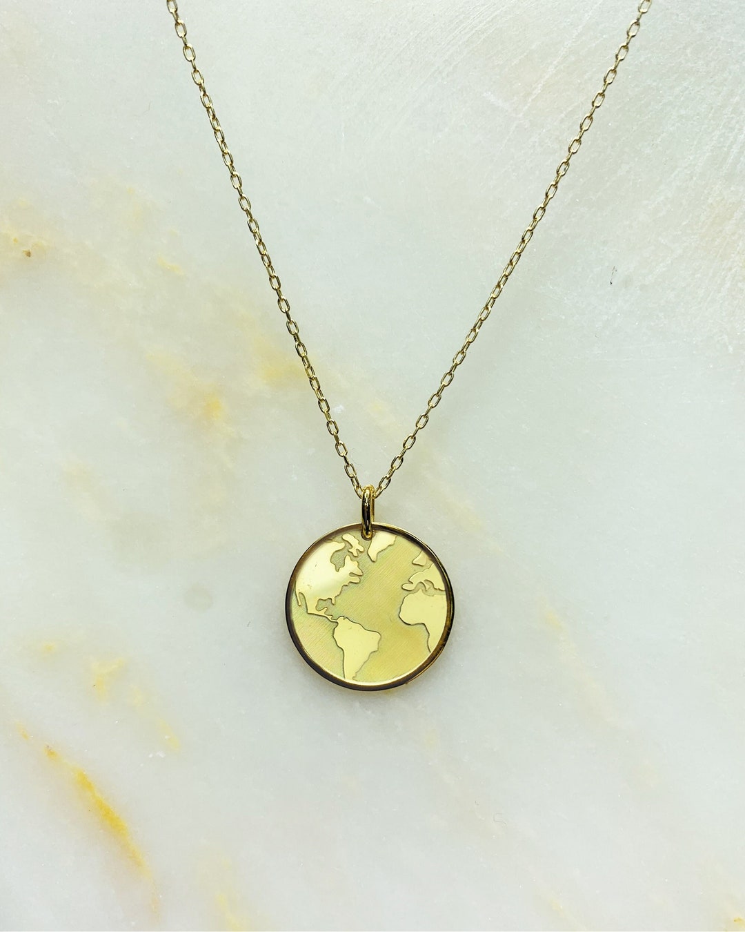 Dainty World Map Necklace, 14K Solid Gold Earth Pendant, Best Gift Idea ...