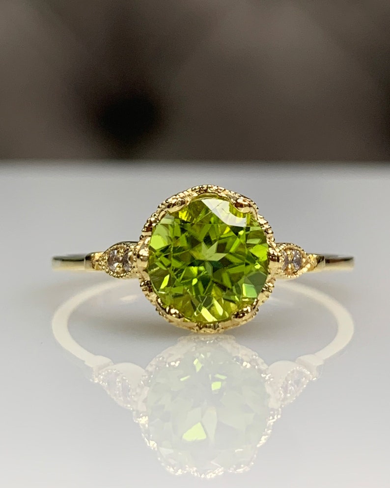 Stylish Art Deco Peridot Engagement Ring Dainty Vintage - Etsy
