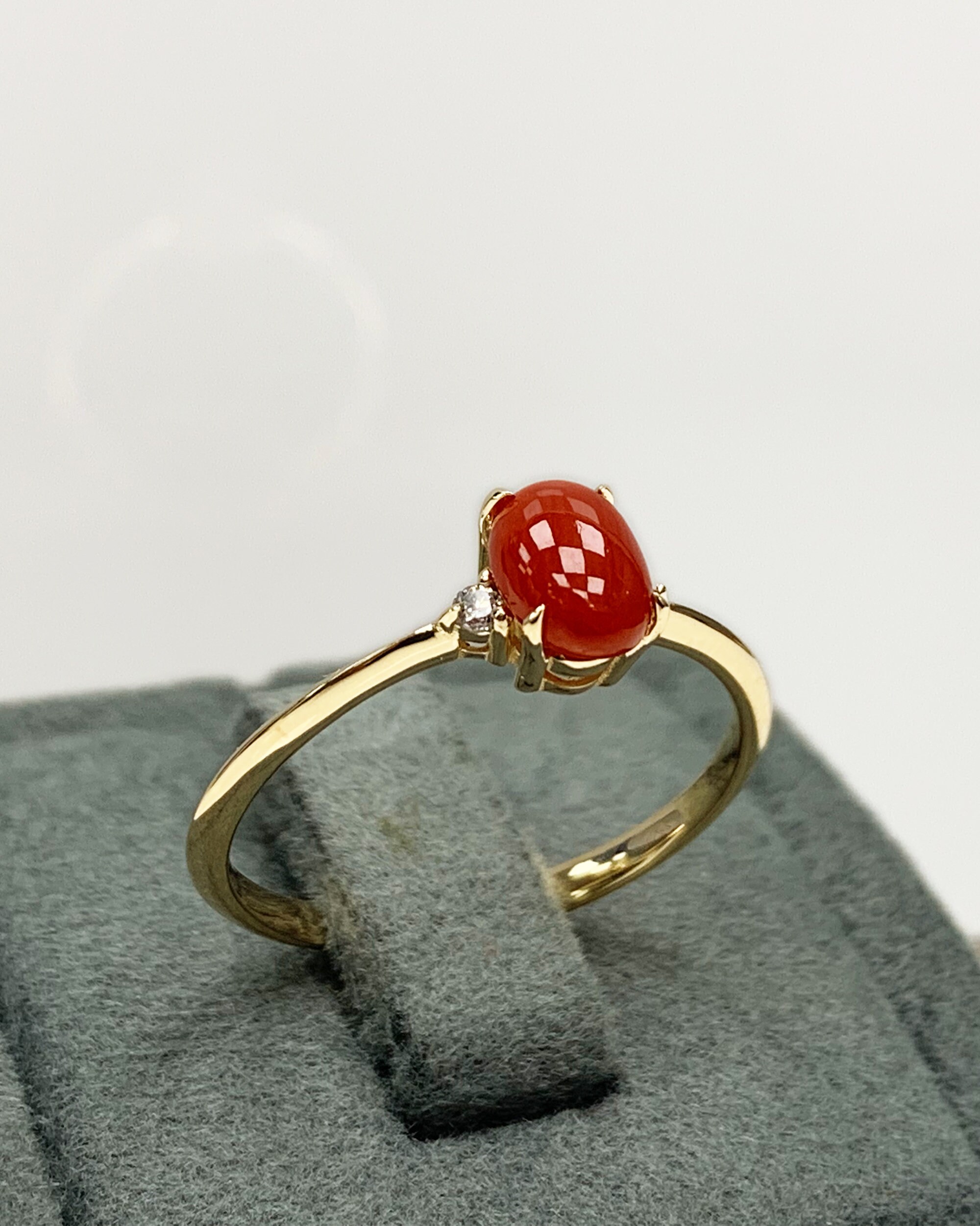 Certificated Natural Red Coral & Diamond Classic Ring Dainty | Etsy