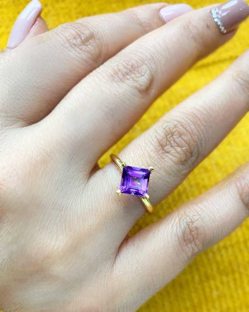 Dainty Princess Amethyst Solitaire Ring February Birthstone - Etsy