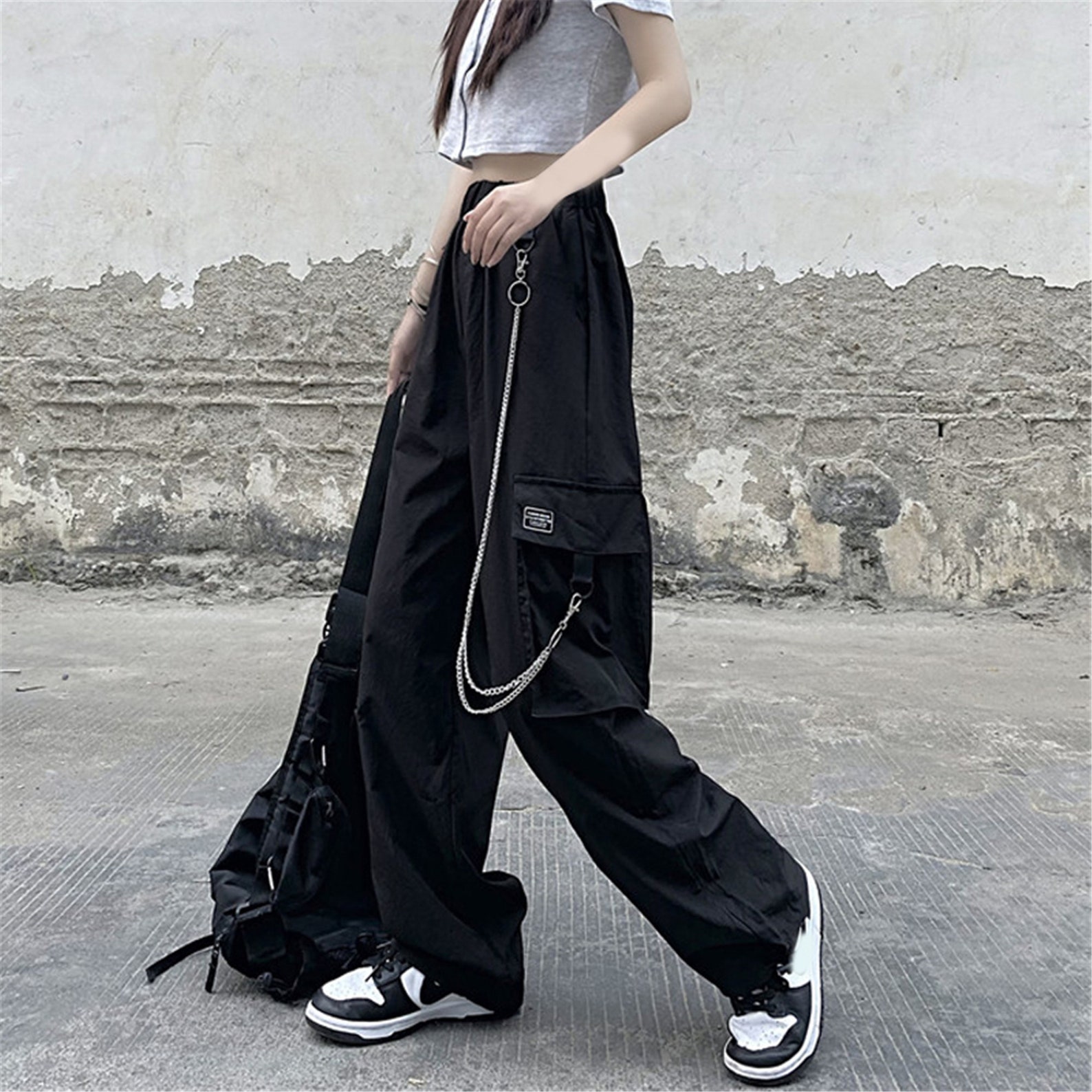 Black Joggers Cargo Pants Women Techwear Pants Cyberpunk Etsy