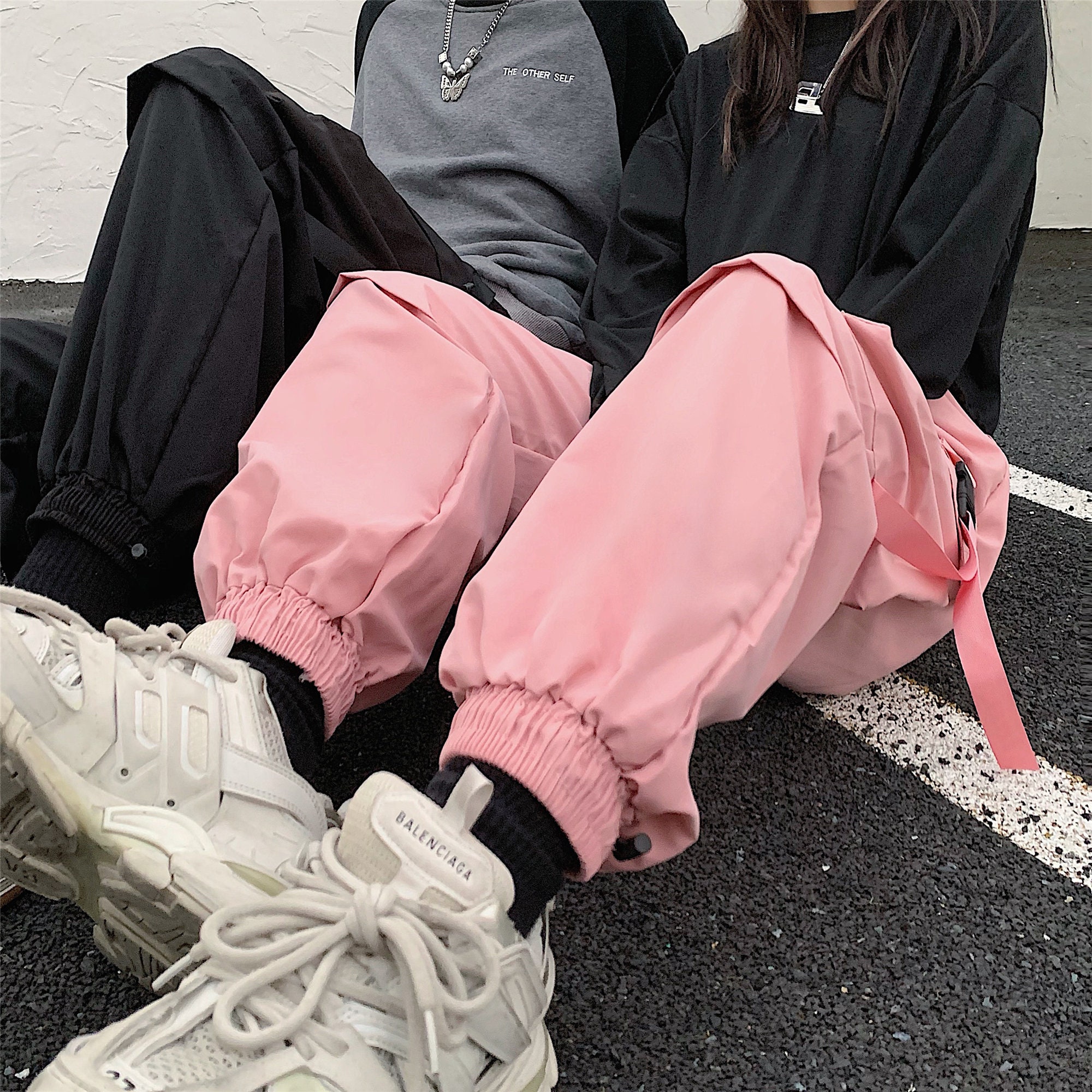 Pink Joggers Cargo Pants Women Techwear Pants Cyberpunk Etsy