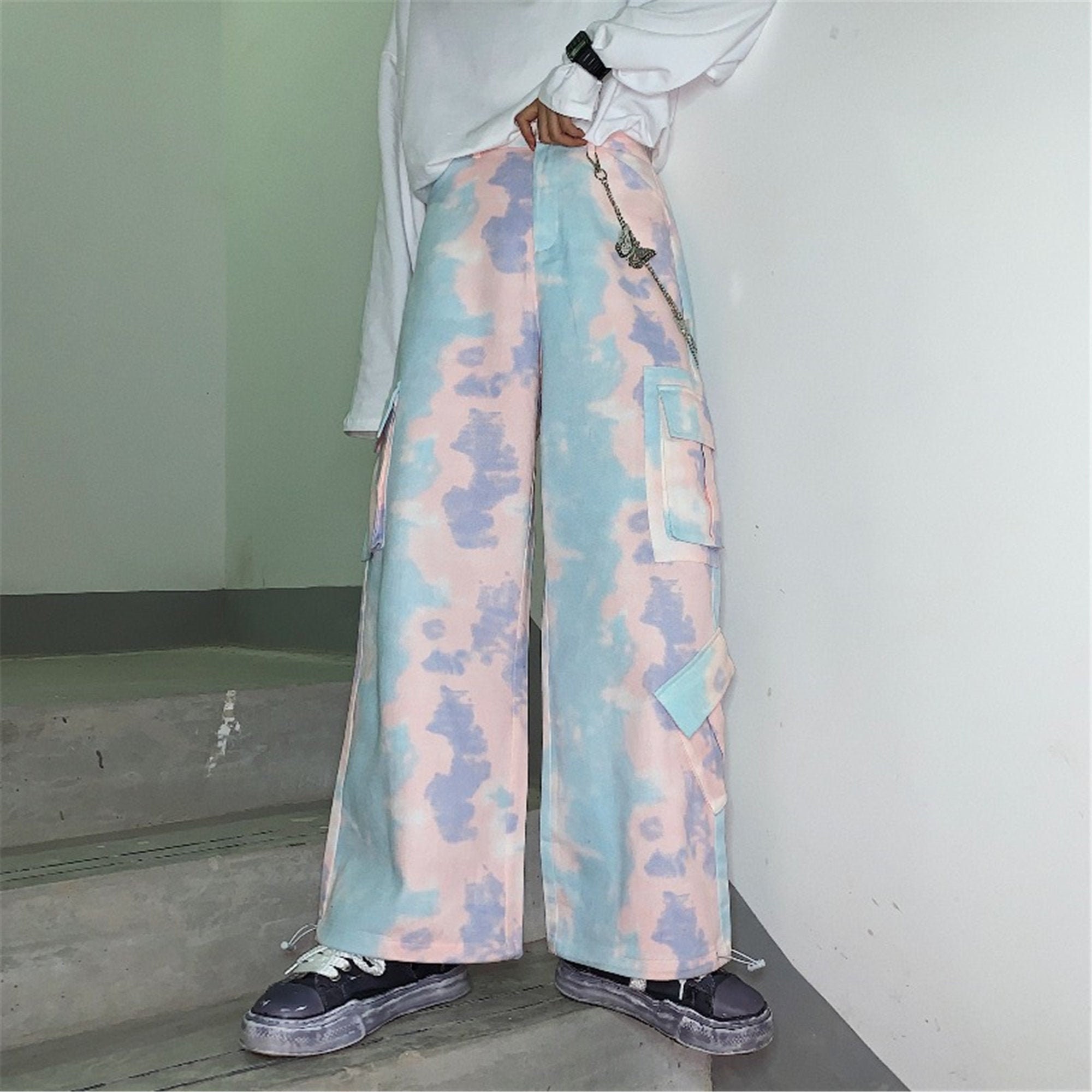 Colorful Techwear Cargo Pants Tie Dye Pants Cyberpunk Straps | Etsy