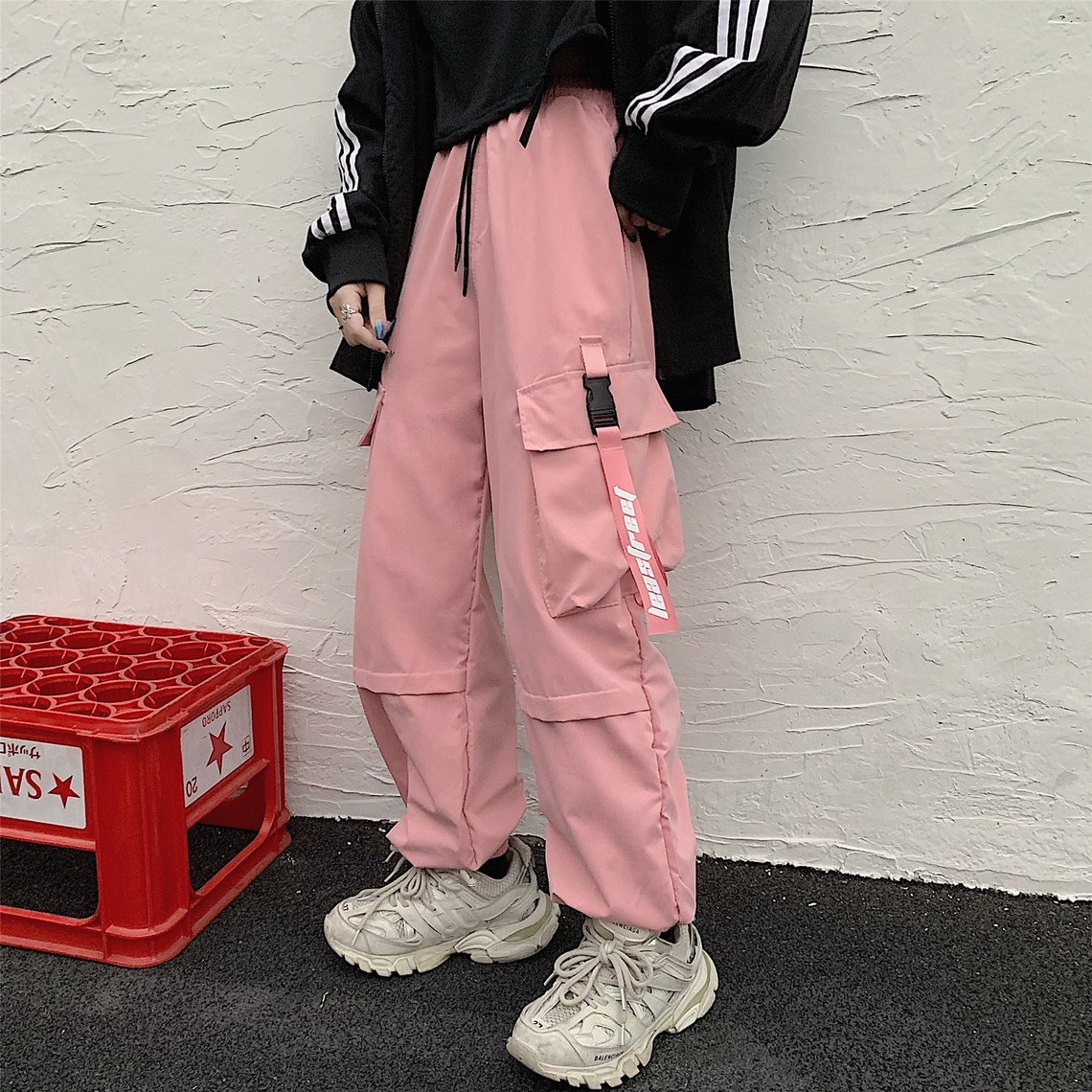 Pink Joggers Cargo Pants Women Techwear Pants Cyberpunk Etsy