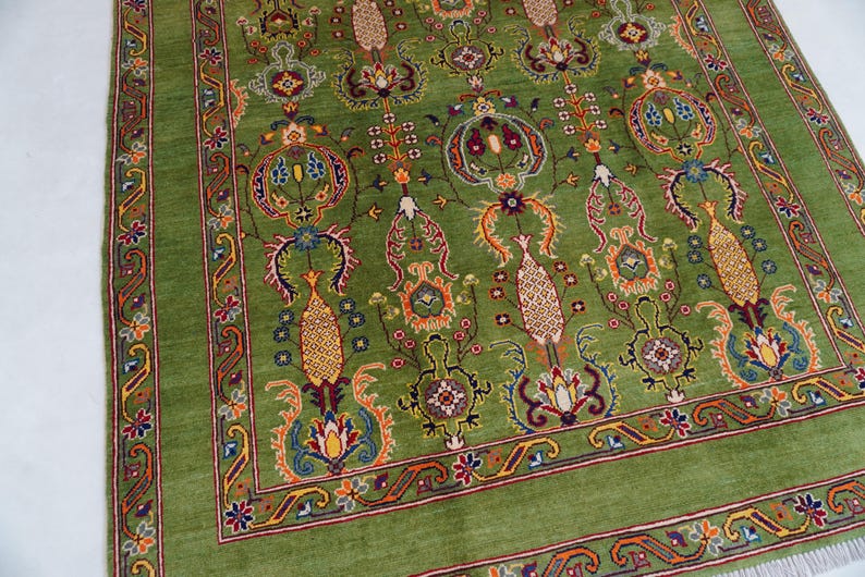 8x5'7 Ft Fern Green Bijdar Rug, Handmade Wool Rug Afghan Rug, Turkish ...