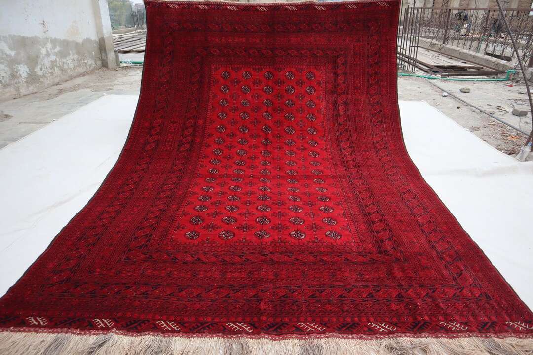 7x9 Afghan Fine Vintage Rug, Turkmen Handmade Tekke Mowri Design Rug ...