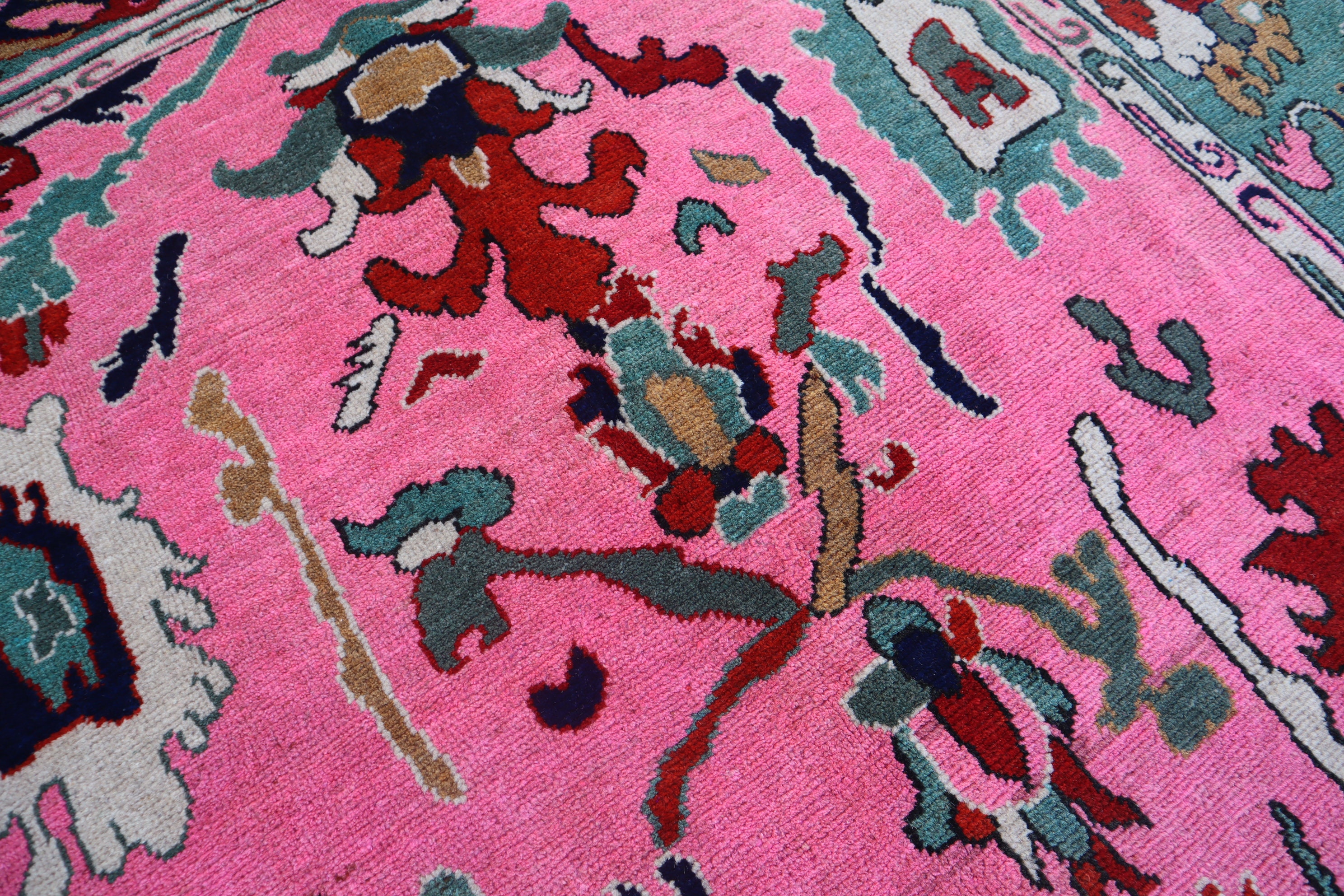 6x8 (170x240 Cm) Pink and Green Colorful Premium Hand Knotted Modern ...