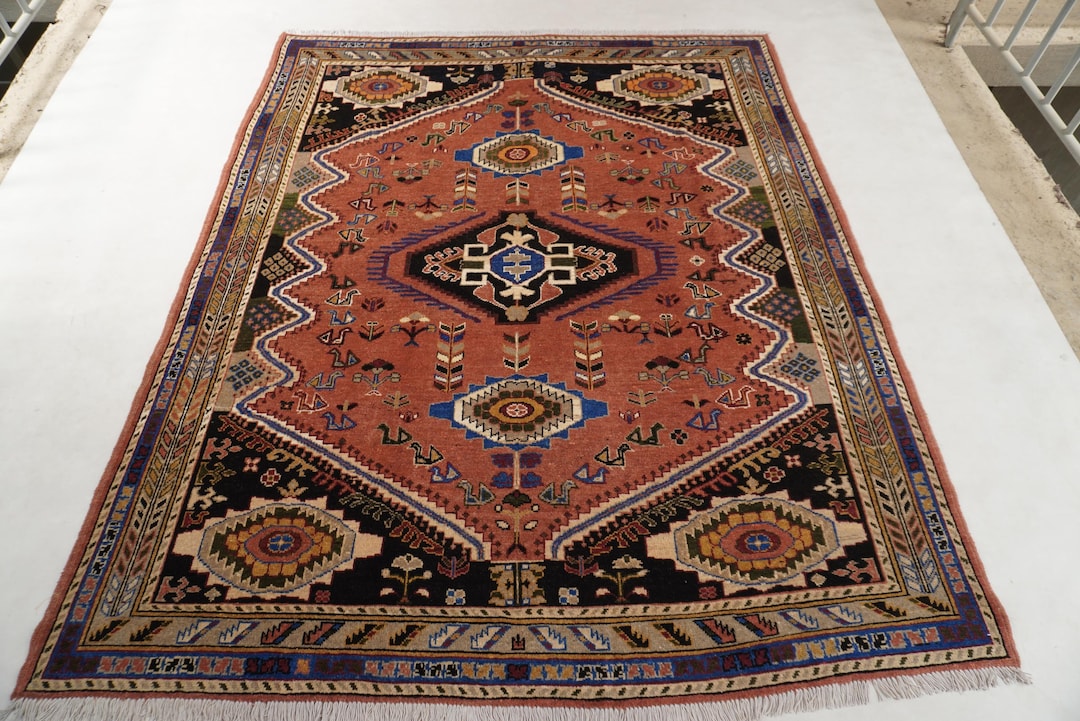 Terracotta Rug 8x6'6" Vintage Pattern Rug, Turkmen Caucasian Rug ...