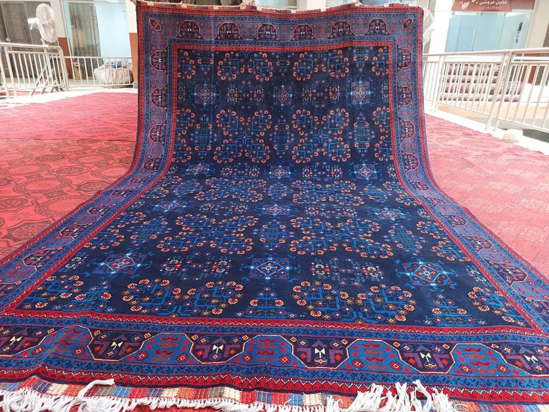 7x10 Navy Blue Bukhara Rug 6'7x9'9 Ft Top Quality Afghan Handmade Wool ...