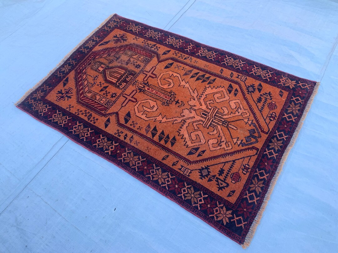 1940s Antique Prayer Rug 2'9x4'2 Afghan Handmade Low Pile Distressed ...