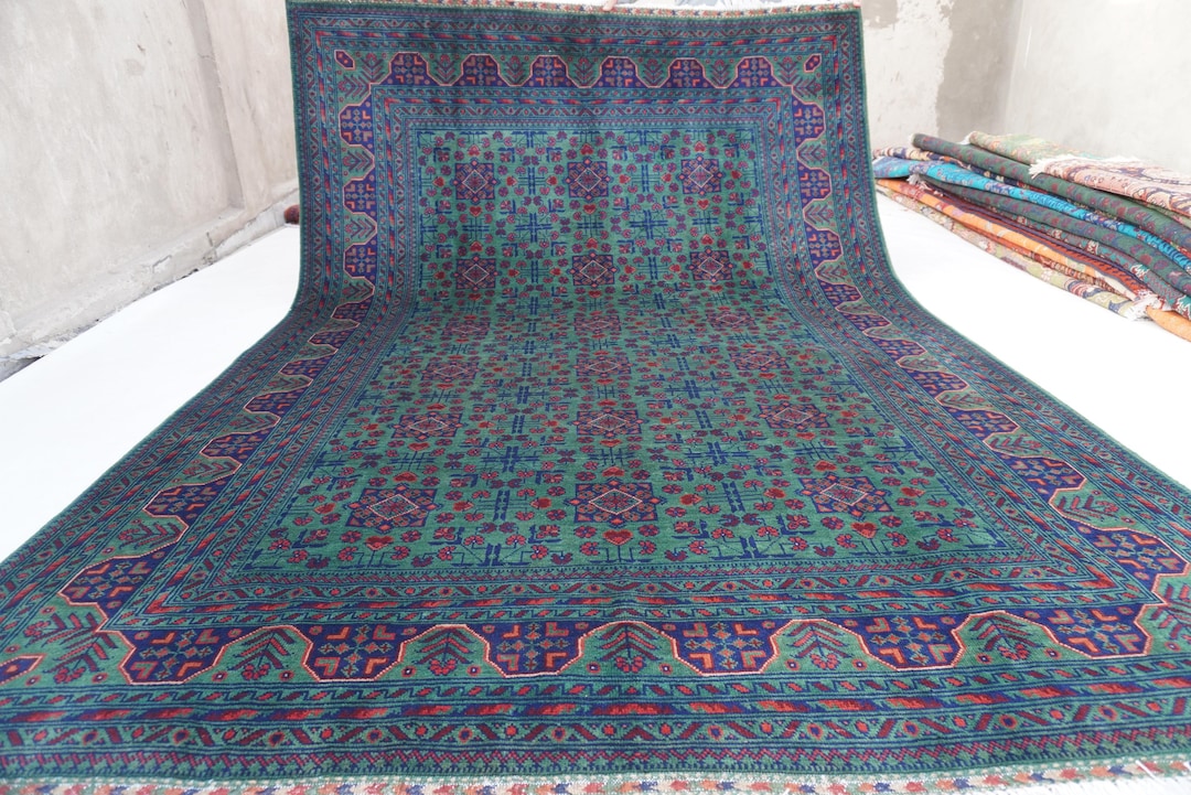 Dark Blue Bukhara Rug 6'8x10 Top Quality Afghan Handmade Wool Area Rug ...