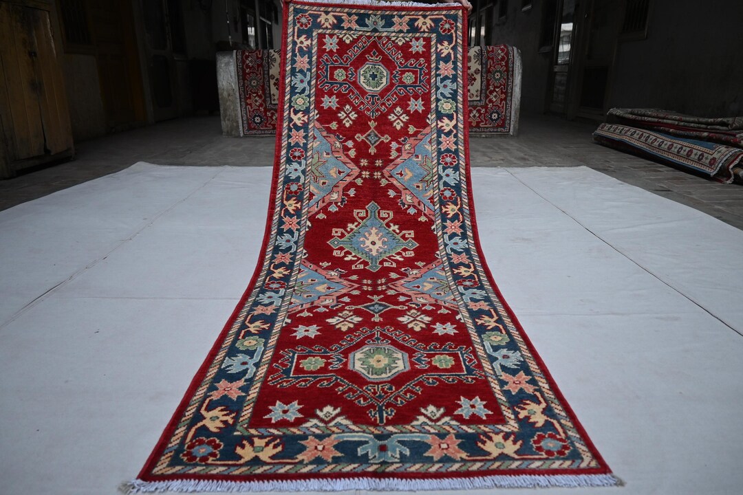Red Bijdar Rug 3x7 Ft Runner Rug, Turkmen Hand Knotted Rug, Wool Rug ...