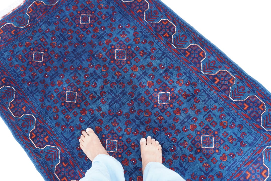 4x6 Royal Blue Rug, Turkish Bukhara Area Rug, Handmade Wool Rug, Tribal ...