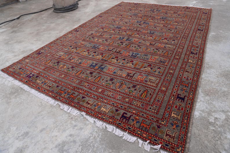 Natural Rug, Antelopes Pictorial Rug, Turkmen Handmade Afghan Wool Rug ...