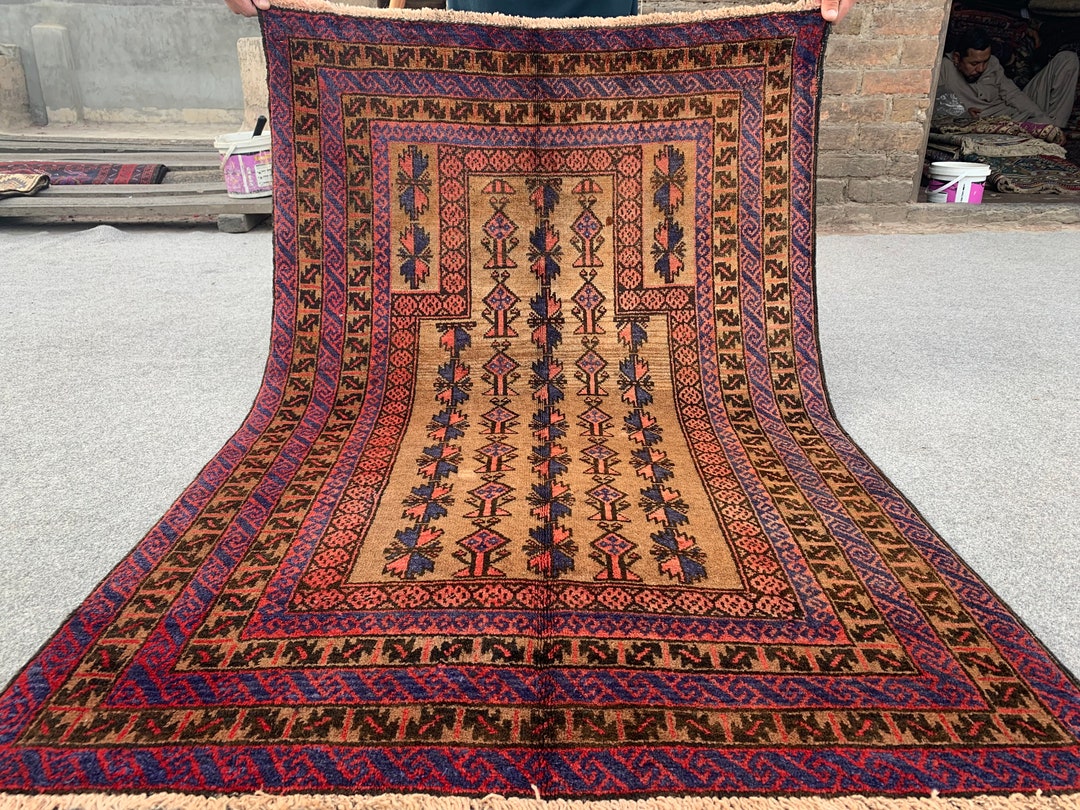 2'9x4'4 Ft Antique Prayer Rug, Afghan Prayer Rug, Handmade Wool Area ...