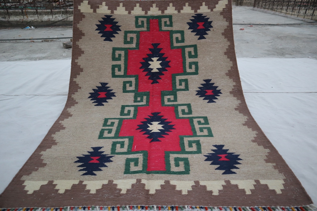 Afghan Kilim Rug 3'8x5 Ft Handmade Wool Area Rug, Afghan Maimana Kilim ...