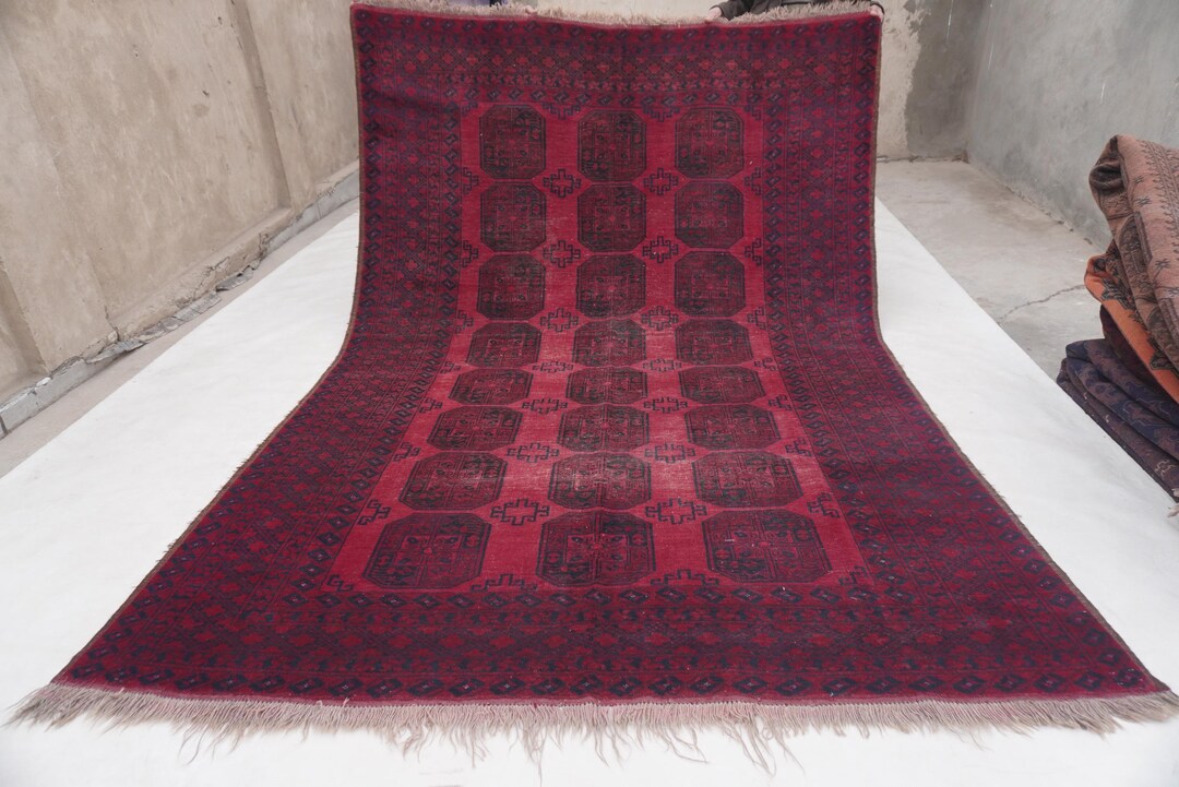7x10" Collectors Piece 1920s Antique, Red Handmade Wool Rug, Tekke ...