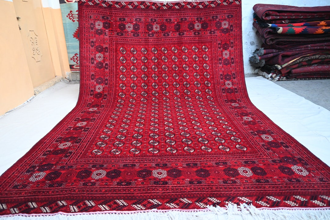 7x10 Afghan Fine Vintage Rug, Turkmen Handmade Mowri Design Rug ...