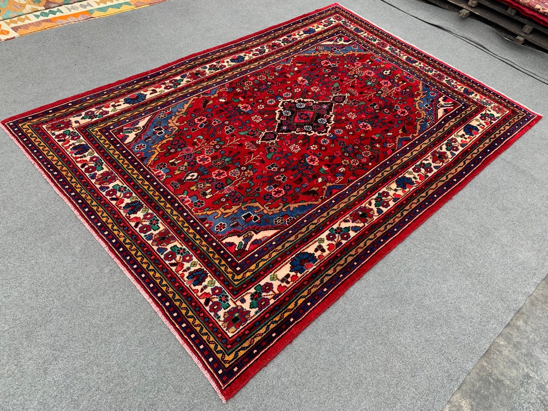 10x7 Collectors Piece 1940s Antique Faded Rug, Handmade Wool Geometric ...