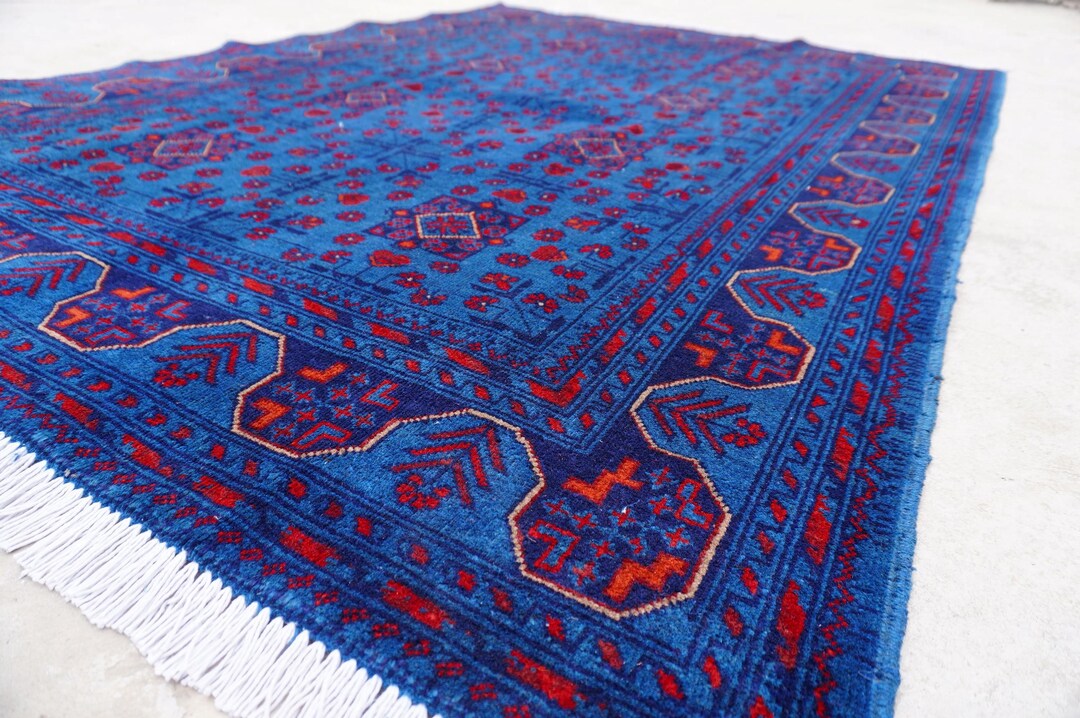 5x7 Dark Blue Rug, Afghan Hand Knotted Wool Rug, Khal Muhammadi Bukhara ...