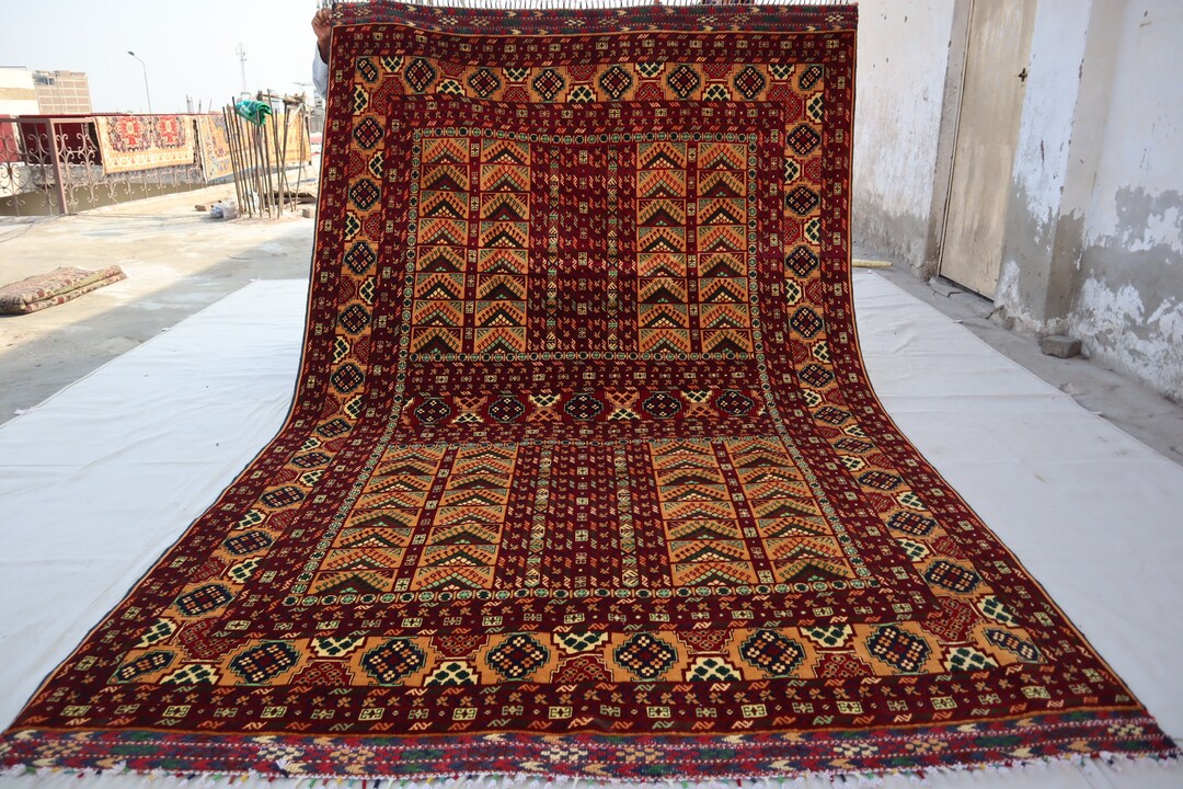 7x11 Afghan Turkmen Golden Yellow Hetchulu Parda Rug 6'10x10'7 Ft Hand ...