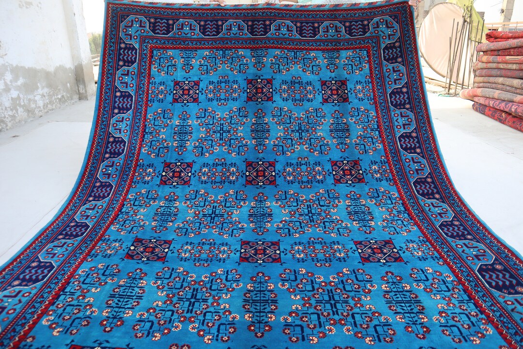 Fine Blue Bukhara Rug 7x10 Top Quality Afghan Handmade Wool Area Rug ...