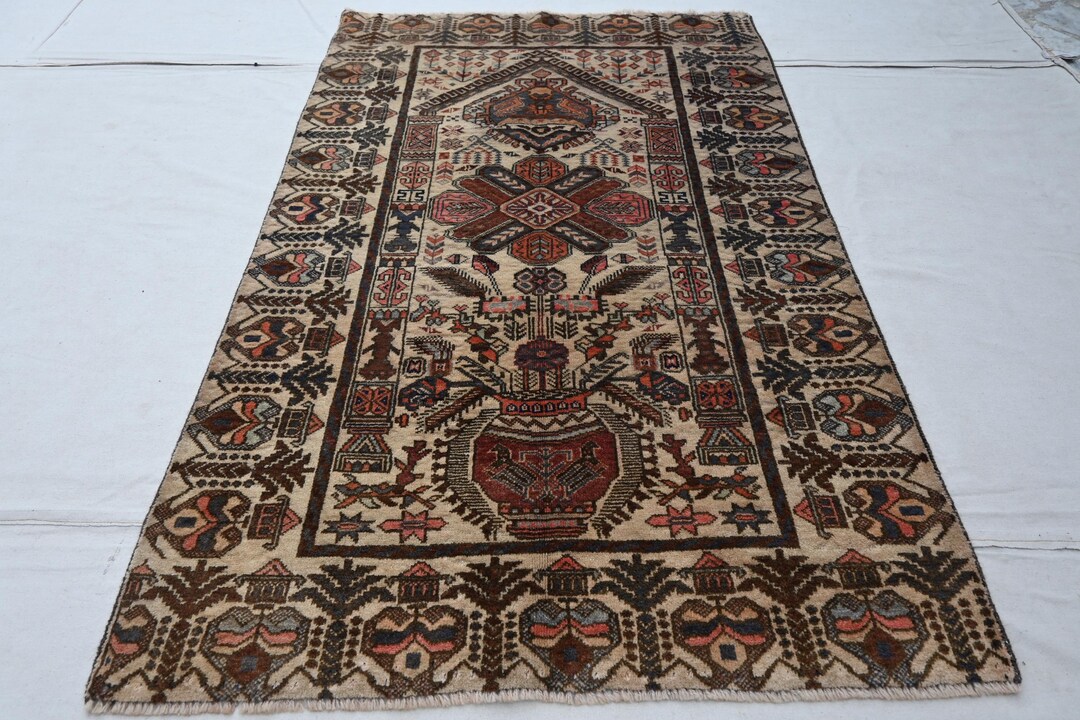 3x5 Afghan Vintage Rug, Handmade Wool Rug, Tekke Geometric Baluchi Rug ...