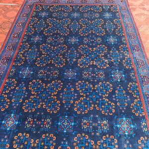 7x10 Navy Blue Bukhara Rug 6'7x9'9 Ft Top Quality Afghan Handmade Wool ...