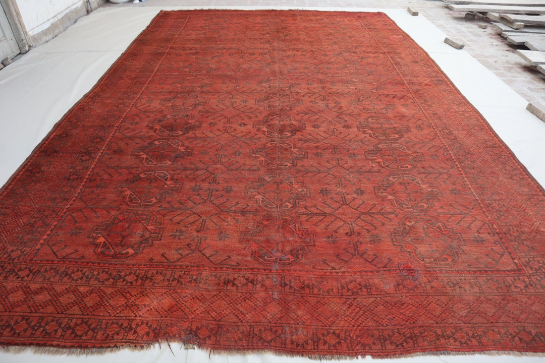 1930s Antique Faded Rug 7'10x12'5 Ft Afghan Handmade Wool Area Rug, Low ...