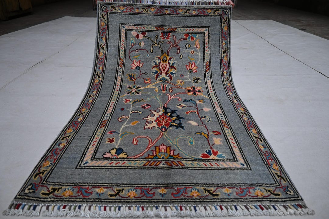 3x4 Gray Bijdar Rug, Turkish Sultani Area Rug, Handmade Wool Rug ...
