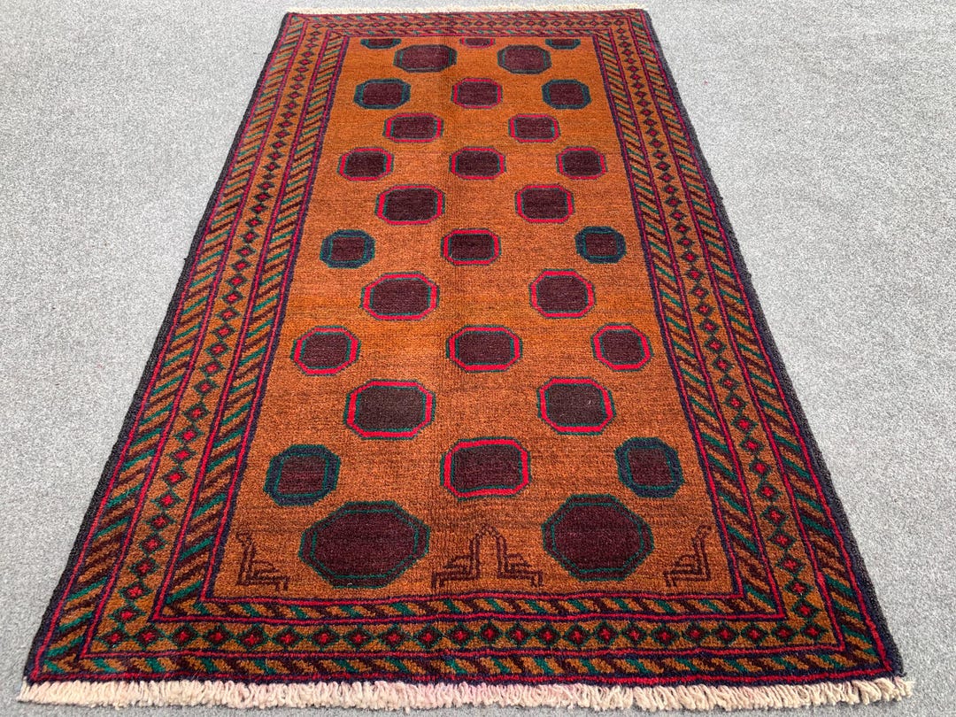 Orange Vintage Rug 3x4 Afghan Rug, 2'5x4'3" Fine Hand Knotted Wool Rug ...