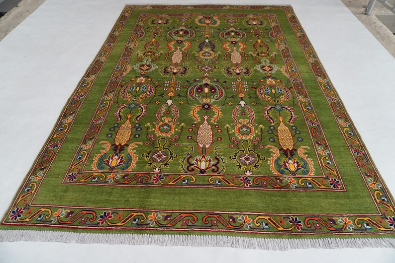 8x5'7 Ft Fern Green Bijdar Rug, Handmade Wool Rug Afghan Rug, Turkish ...