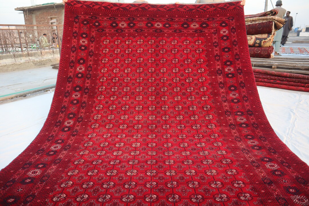 7x10 Ft Afghan Vintage Rug, Turkmen Handmade Mowri Design Rug, Oriental ...