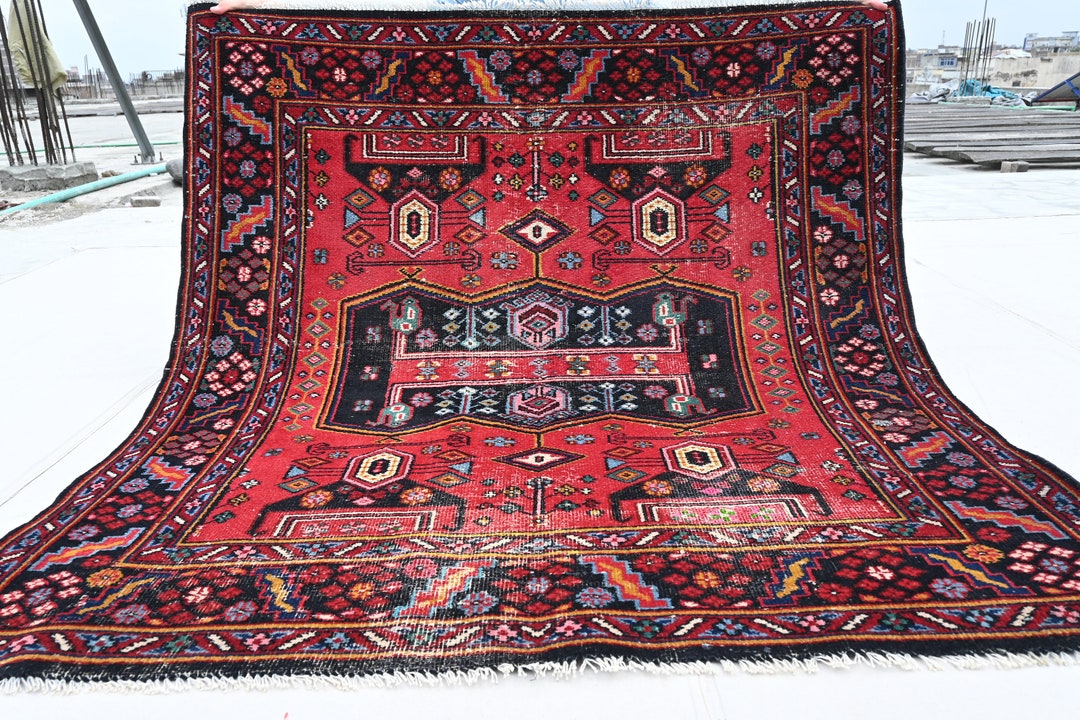 5x5 Square Rug 1920s Antique Rug, Caucasian Design Low Pile Authentic ...