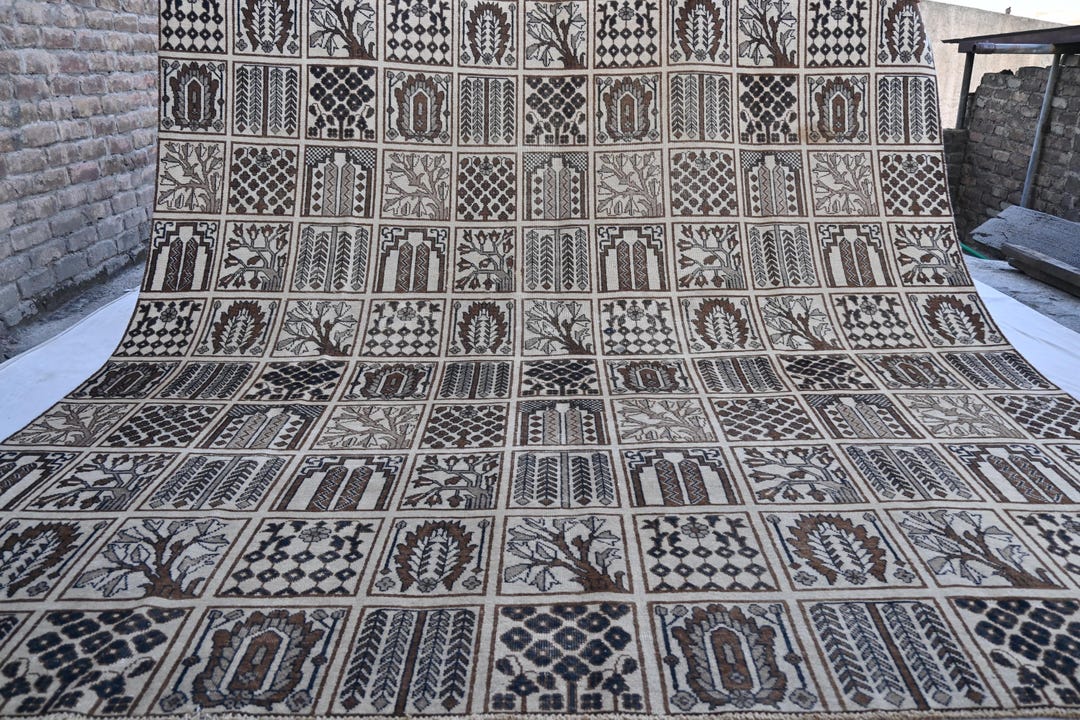 9x9 Vintage Square Rug, Afghan Hand Knotted Wool Rug, Beige Brown Rug ...