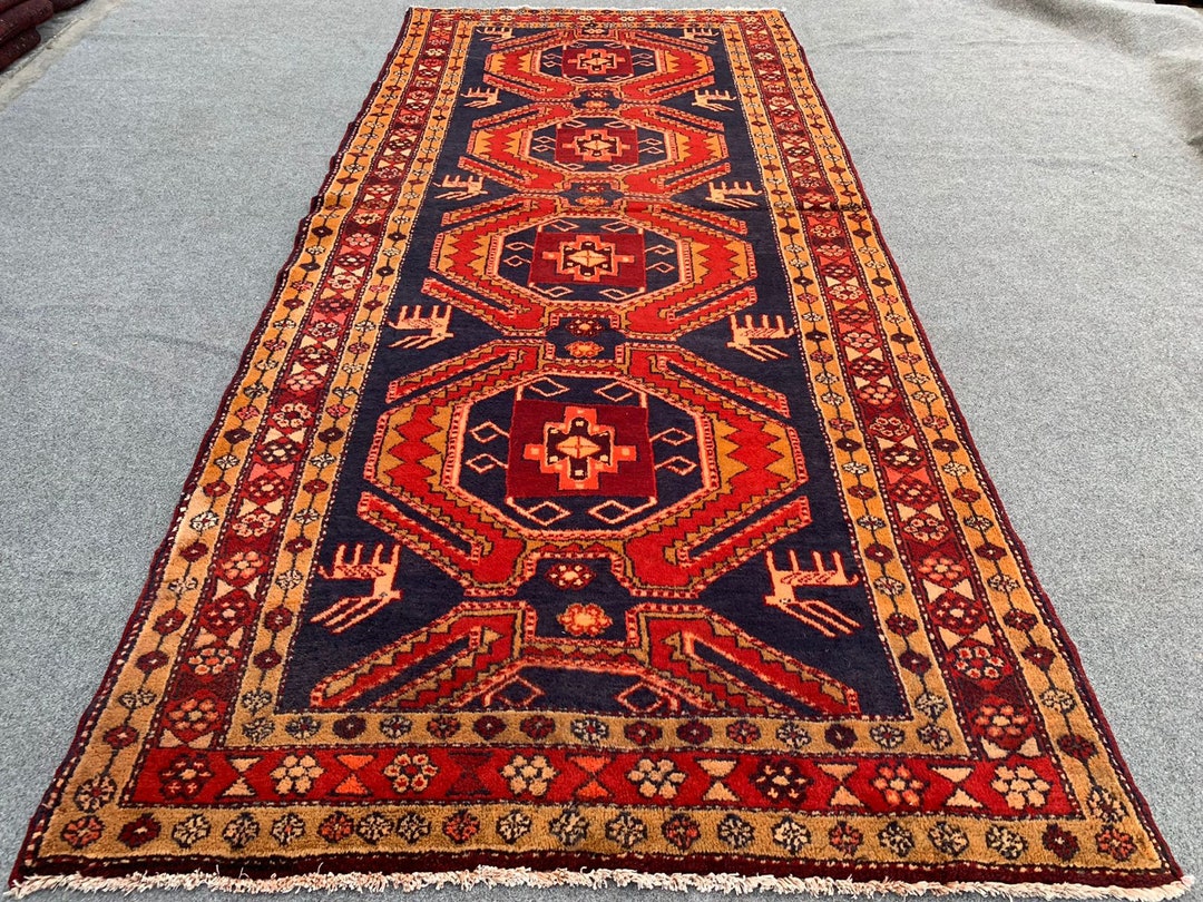 4x10 Collectors Piece Antique Rug, Wide Runner Rug, Handmade Wool ...