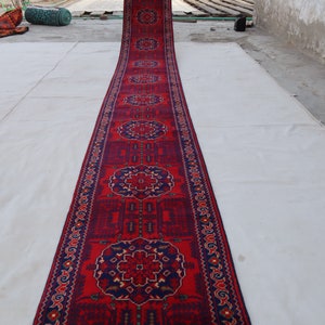 33 Ft Extra Long Runner Rug, Afghan Handmade Wool Turkmen Wheat Design ...