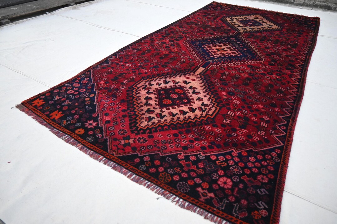 4x9 Ft Vintage Afghan Pictorial Rug, Turkmen Caucasian Rug, Handmade ...